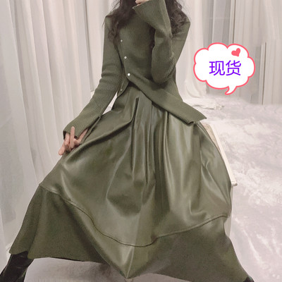 ALUONLINESHOP 寶藏單品匈牙利進口幼嫩羊皮质感大裙摆长裙半身裙