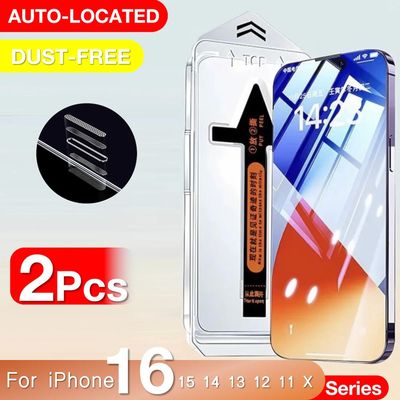 2Pcs For Apple iPhone 16 Pro Max 15 14 13  Tempered Glass Screen Protector Easy Install Removal Kit