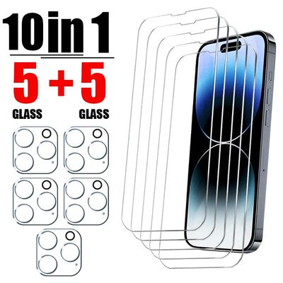 10IN1 Tempered Glass For iPhone 16 15 14 13 12 11 Pro Max Ca