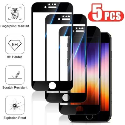 NNBILI 5PCS Tempered Glass For iPhone SE 2022 SE 2020 Full C