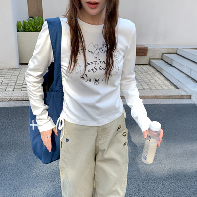 原创卡通印花纯棉长袖t恤女