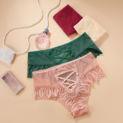 Plus Size Lace Panties Women Seductive Lace Briefs 蕾丝内裤