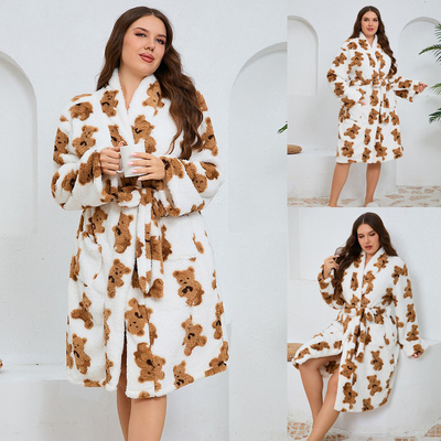 双面法兰绒保暖加厚开衫家居睡袍