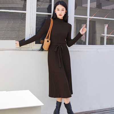 莉格系列659元33%绵羊毛针织系带连衣裙折扣25年冬季品牌女装