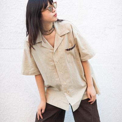 HKWORKSHOP极昼系列古巴领衬衫复古美式日系短袖宽松休闲夏季上衣