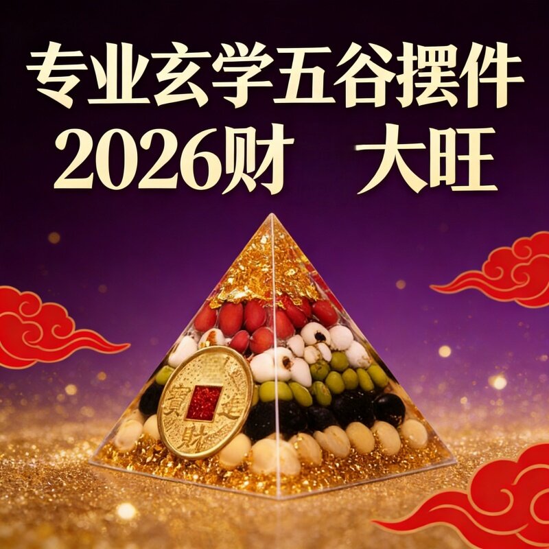 2026财大旺水晶金字塔摆件新中式五谷家用招财进宝招财国学装饰品