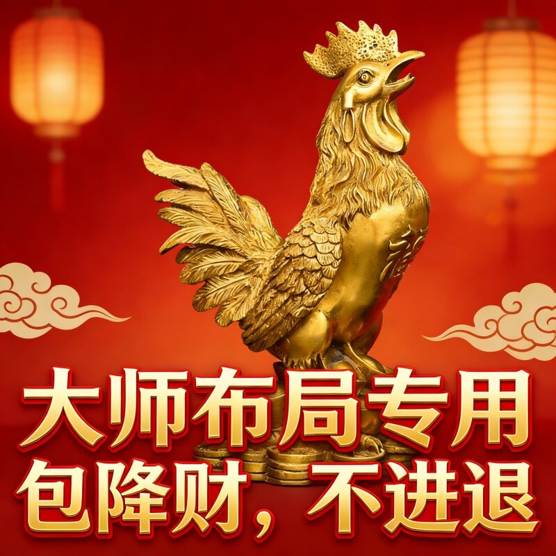 中式铜鸡摆件客厅聚财招财装饰品家居摆设氛围装饰品桌面工艺品