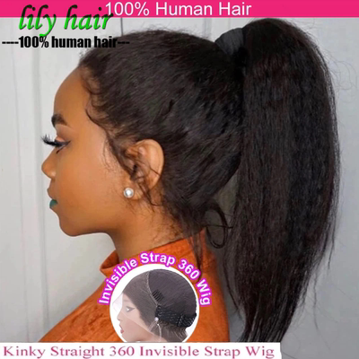 Kinky Straight Invisible Strap 360 Lace Wig Yaki Human Hair