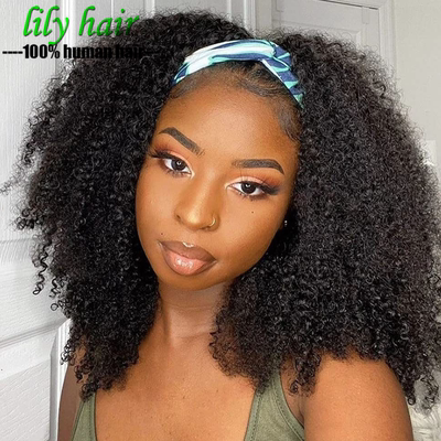 Peruvian Afro Kinky Curly Human Hair Headband Glueless Wigs