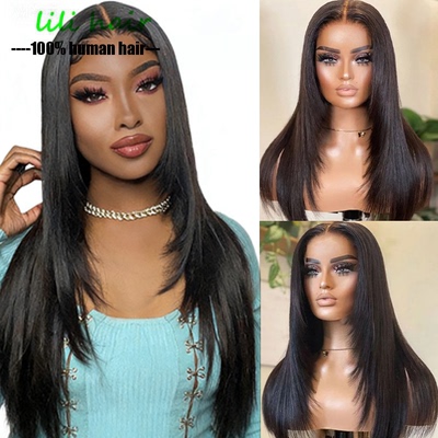 Peruvian Straight Human Hair Layered Cut Lace Wigs For Women