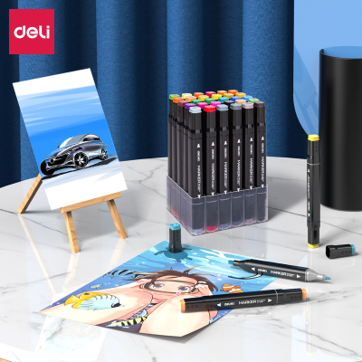 得力70806-30色布袋装黑杆彩色马克笔小学生儿童绘画涂色专用文具