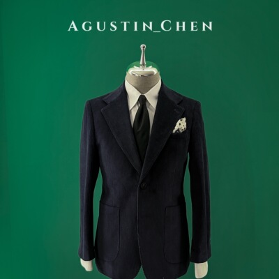 Agustin_Chen 意式平驳领 100%棉 灯芯绒修身西装时尚水洗冬西装
