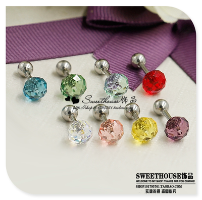 七彩扁形通透水晶钛钢男女耳骨钉