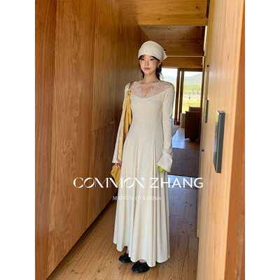CZZHANG春法式蕾丝拼接针织长裙