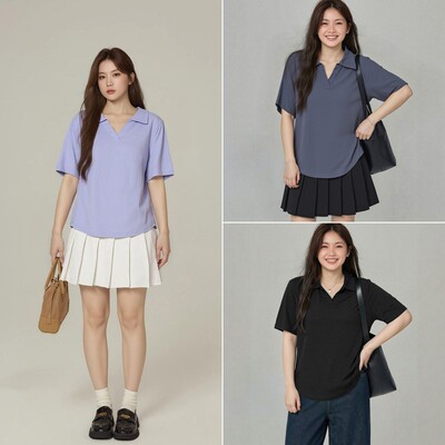 女装春夏POLO领短袖纯棉针织衫上衣显瘦正肩240斤胖妹MMT恤3380