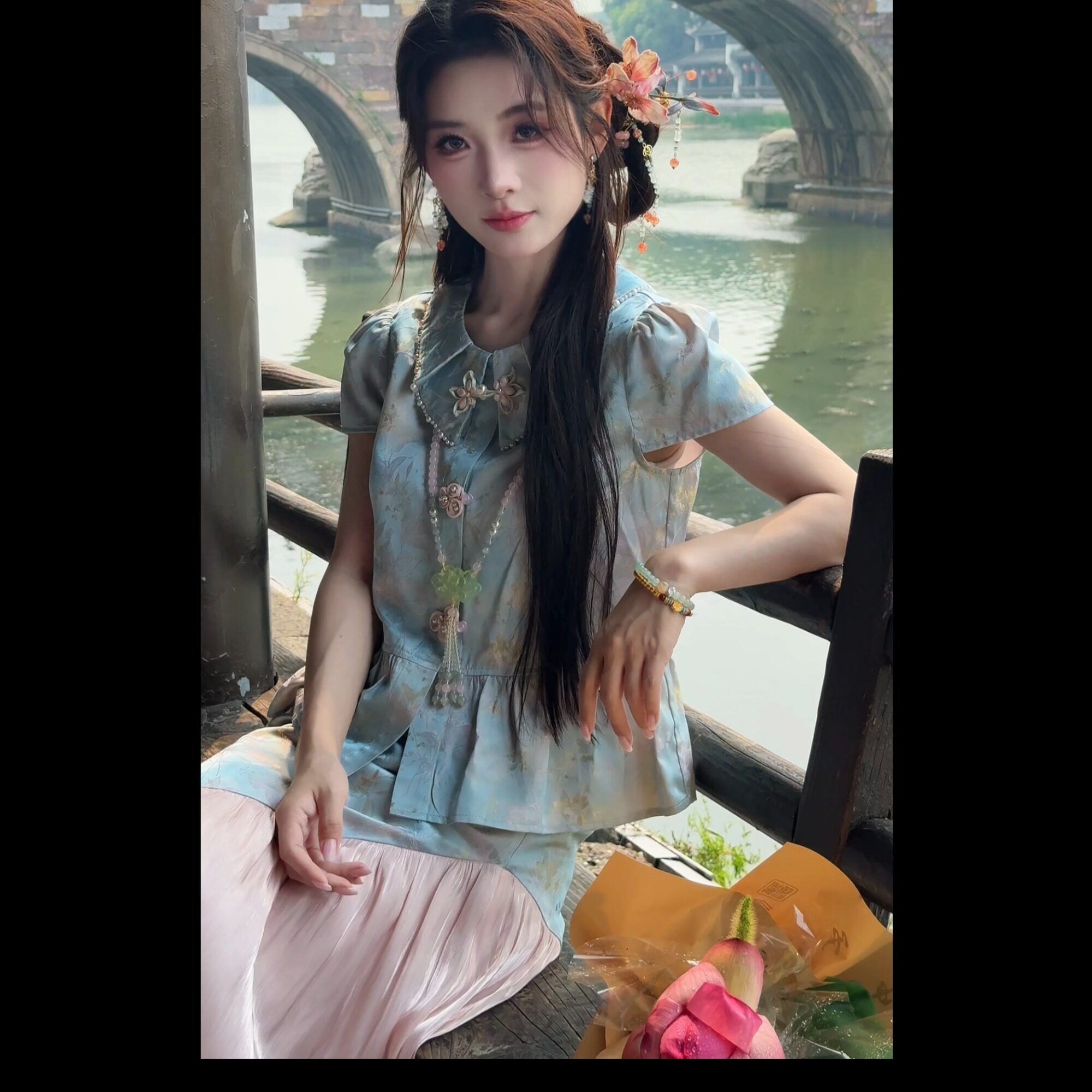 【云汀胭染套装】新中式国风禅意清冷感刺绣时尚气质套装裙子