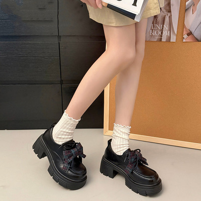 英伦风2026春季新百搭时尚一脚蹬可拆蝴蝶结百搭乐福女鞋9266-28