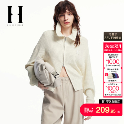 绫致SEASON HIGH 百搭舒适logo双拉链毛衣高领长袖针织衫女
