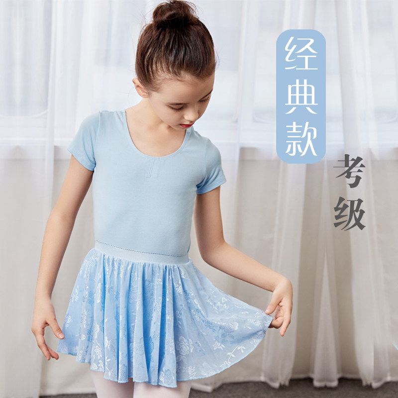 少儿童舞蹈练功服夏装女孩子短袖蝴蝶结体操形体表演服连体练舞