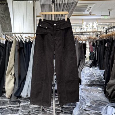 9955正品抓毛腰封阔腿牛仔裤
