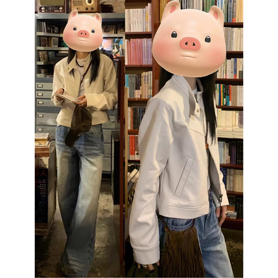 白色皮衣女款2026新款早秋超火酷飒风高级感小个子短款机车皮夹克