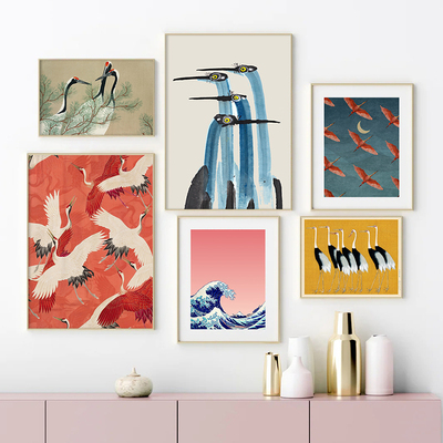 Red Crane Hokusai Eclectic Gallery Prints Blue Heron Posters
