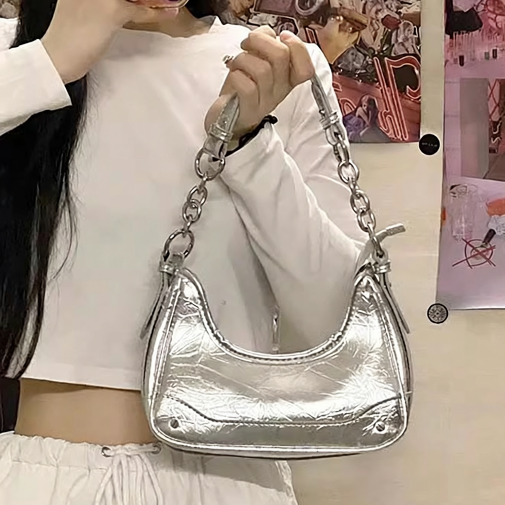 包包女亮银甜酷辣妹腋下包链条手提包女包小众高级感单肩包斜挎包