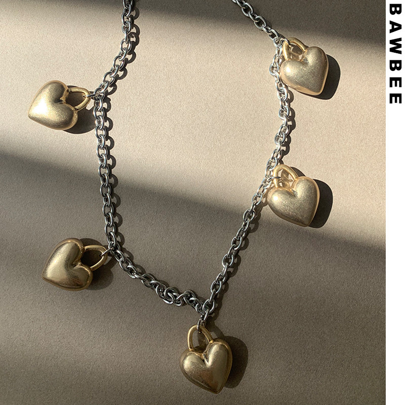 BAWBEE du家定制博主狂爱款五颗爱心项链金银夸张百搭李万一同款_虎窝淘