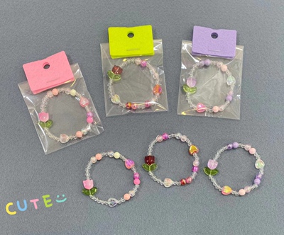 串珠可爱郁金香花朵手链