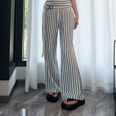 【牛货条纹】澳洲出口原单 夏装新款 纯棉阔腿宽松度假风长裤 女