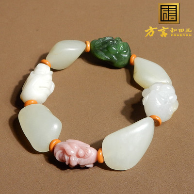 新疆籽料碧玉籽桃花玉罗汉手串