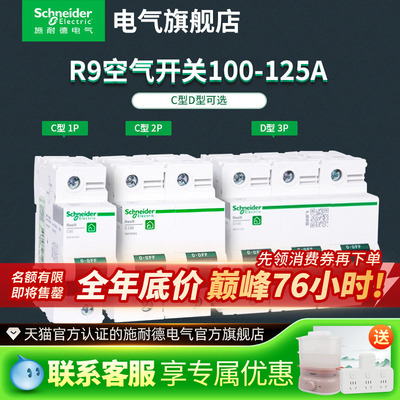 施耐德空气开关家用微型断路器R9系列C型D型2P100A125A家用电闸