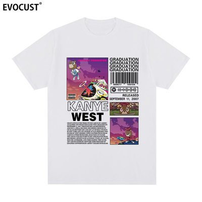 Kanye West侃爷短袖T恤Graduation饶舌Rap街头专辑嘻哈男女涂鸦潮
