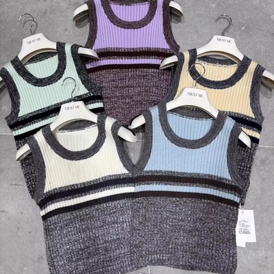 TRUST ME2025秋季韩版休闲简约拼色洋气条纹叠穿毛织马甲针织衫女