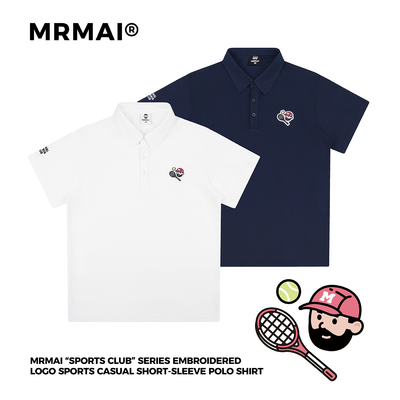 MRMAI麦生系列夏季简约老钱风小LOGO刺绣白色藏青珠地短袖POLO衫