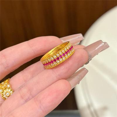 老铺同款保色沙金点钻红宝石戒指