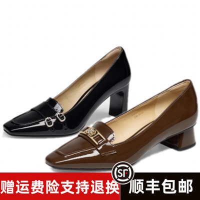 商场同款2025秋款漆皮高跟浅口方头女单鞋TA65509-14 T76104A-02