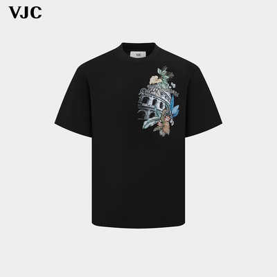 VJC/威杰思2026春夏新款男装棉感休闲短袖T恤印花
