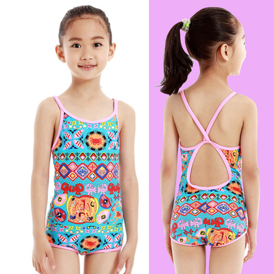 英发儿童中大泳衣可爱女童游泳衣连体三角大童遮阳女孩泳装Y0321
