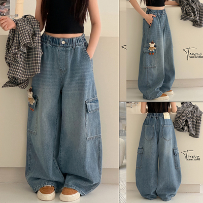 拾在童装2026春季新款男女童时尚时尚美潮工装牛仔裤阔腿裤潮2006