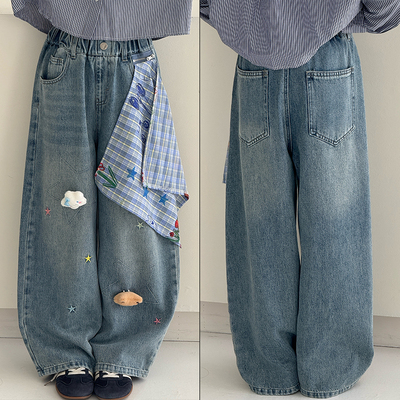 大E小e女童春款五角星阔腿牛仔裤