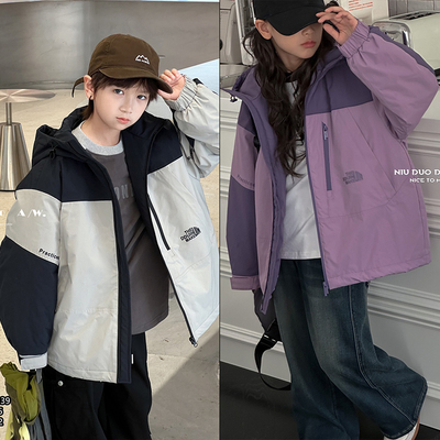 牛哆哆夹棉连帽外套中大童冲锋衣