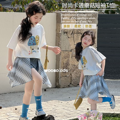 wooso吾束2026夏新款女童中大童卡通蘑菇休闲潮流短袖T恤衫33532