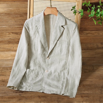 轻奢高端纯亚麻西服西装开衫老钱风100%全麻料慵懒LP单西便服外套