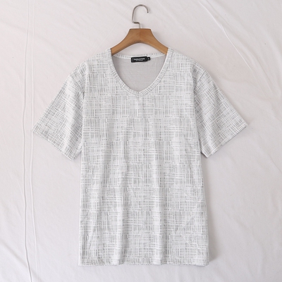 鸡心领线条印花短袖上衣男女