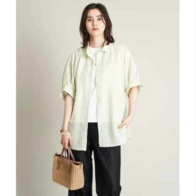 休闲翻领系扣蝙蝠袖轻薄款衬衫女