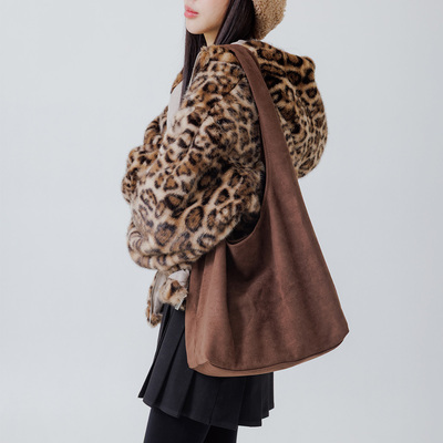 质感雾面绒布单肩包附小包