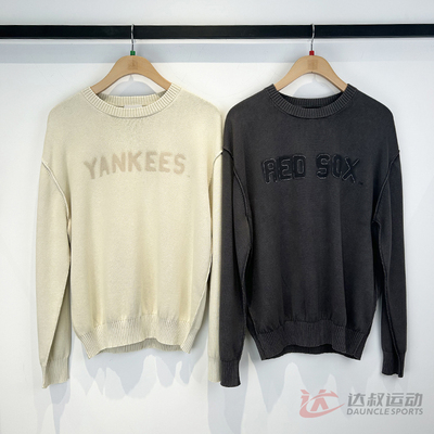 MLB情侣复古水洗毛衣针织衫