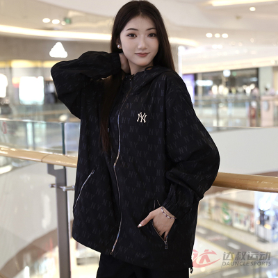 MLB男女NY复古老花连帽运动夹克