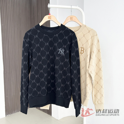 MLB情侣NY钻石老花满印圆领卫衣